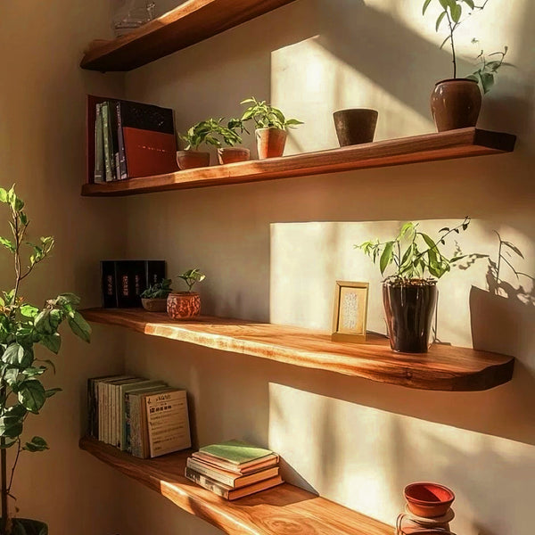 Live Edge Floating Wood Shelf – Rustic Natural Solid Wood Wall Shelf ...