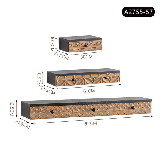 Rustic Carved Wood Floating Shelves with Drawers – 3 sizes Wall Mounte ...