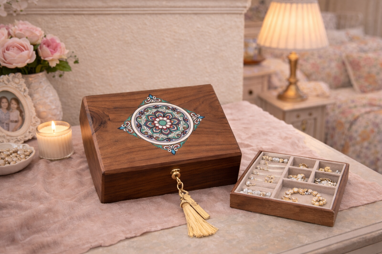 Walnut Jewelry Box with Pull-Out Tray – Elegant Wooden Jewelry Organiz ...