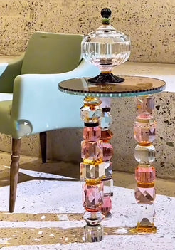 Crystal & Amber Glass Luxury Accent Table – Ausique Decor