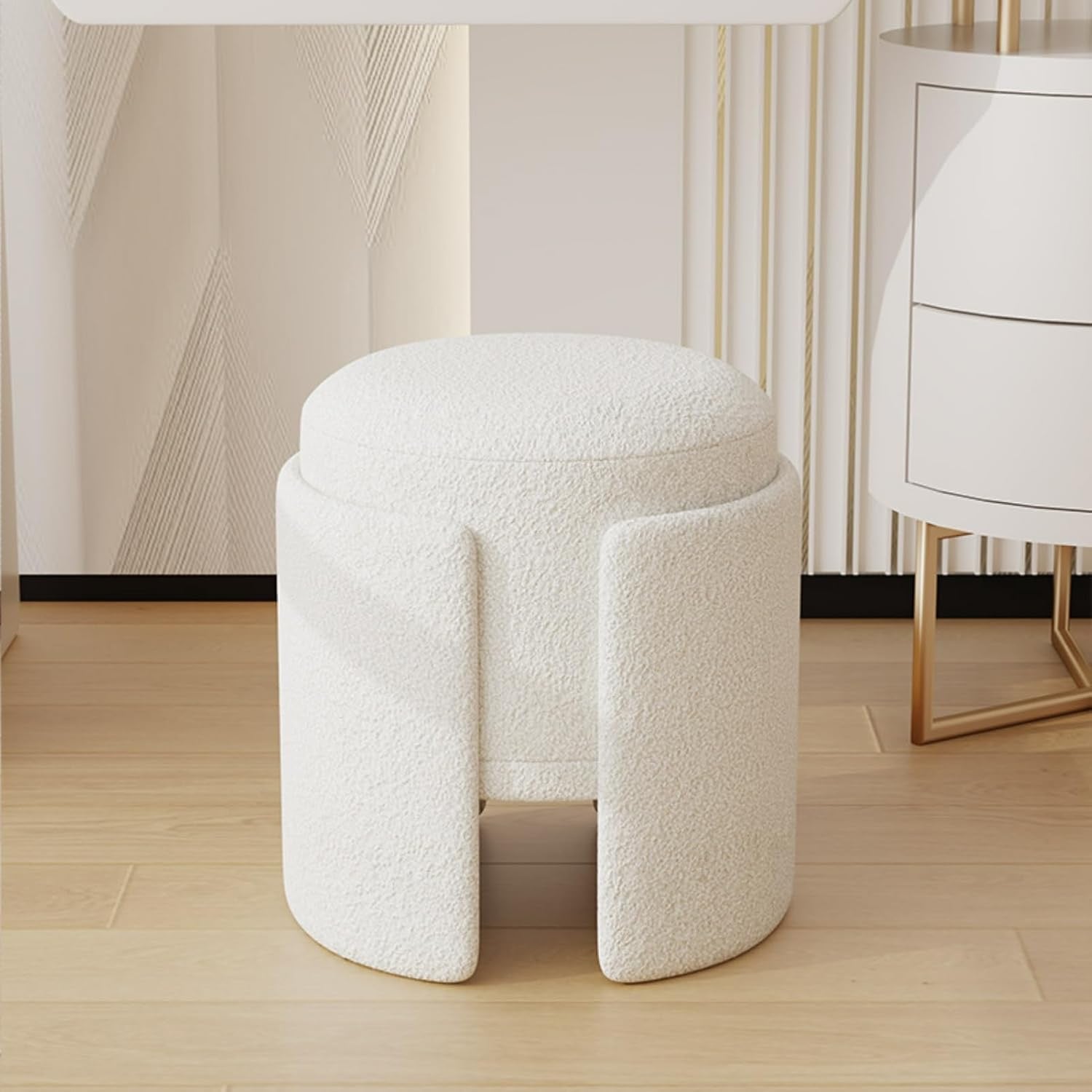 Boucle Modern Sherpa Plush Ottoman Stool with Unique Cutout Design ...